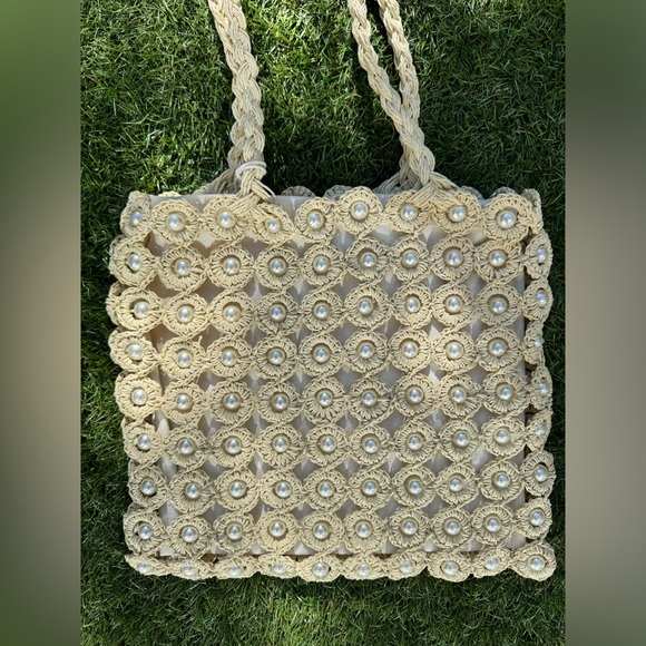Haute Hippie | Bags | Haute Hippie Style Handwoven Straw Raffia Pearl ...